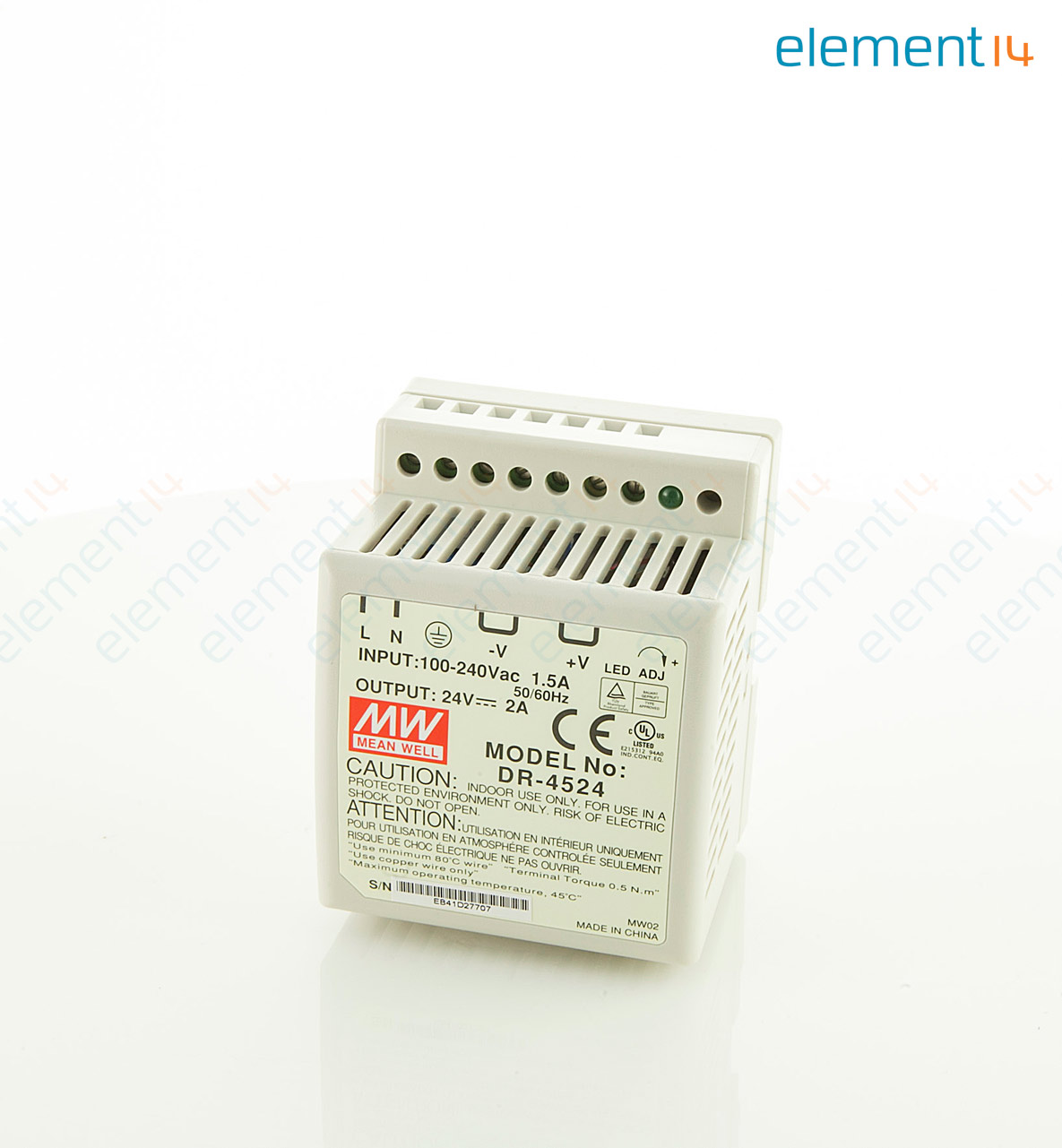 DR-4524 Mean Well, AC/DC DIN Rail Power Supply (PSU), ITE, 1 Output ...